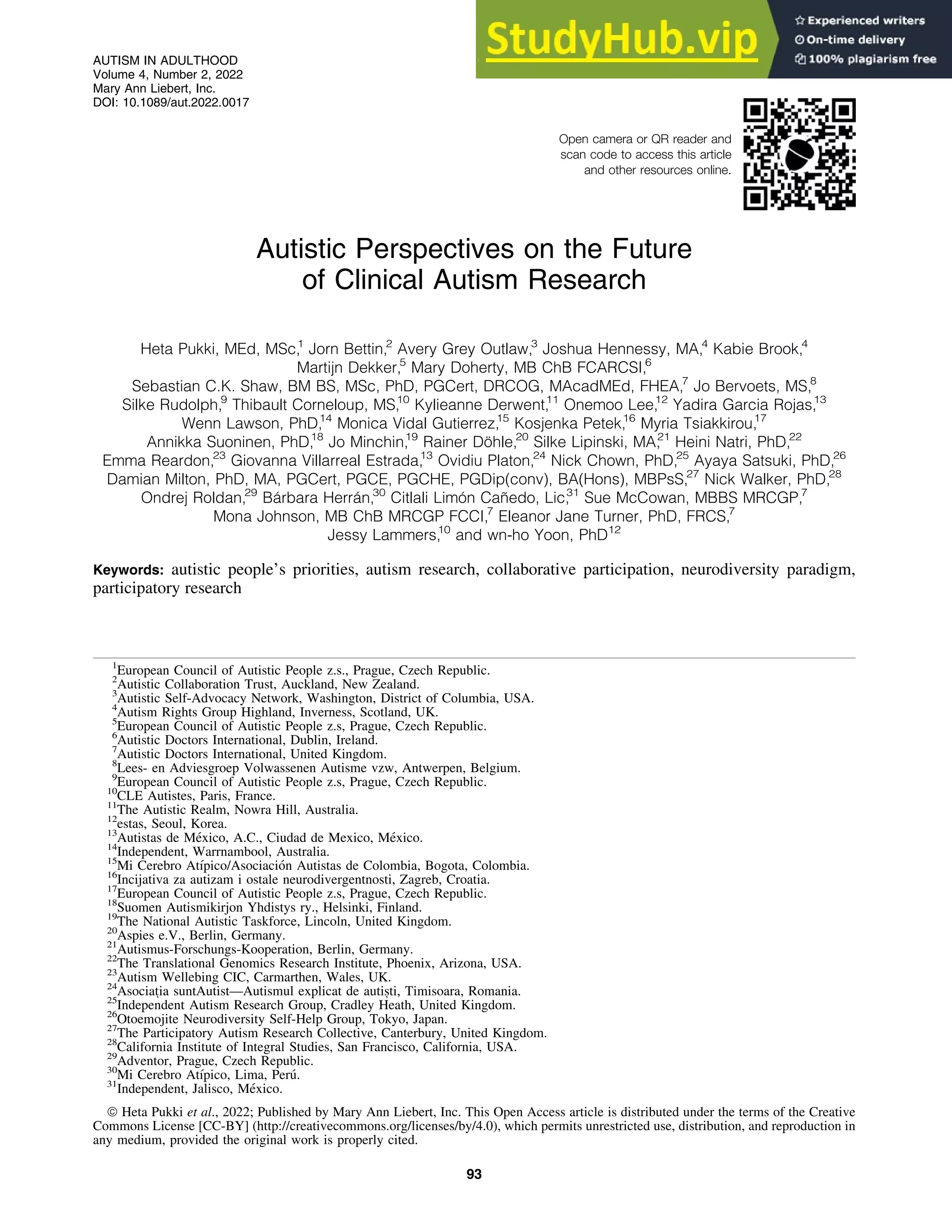 Autistic Perspectives On The Future Of Clinical Autism Research | PDF