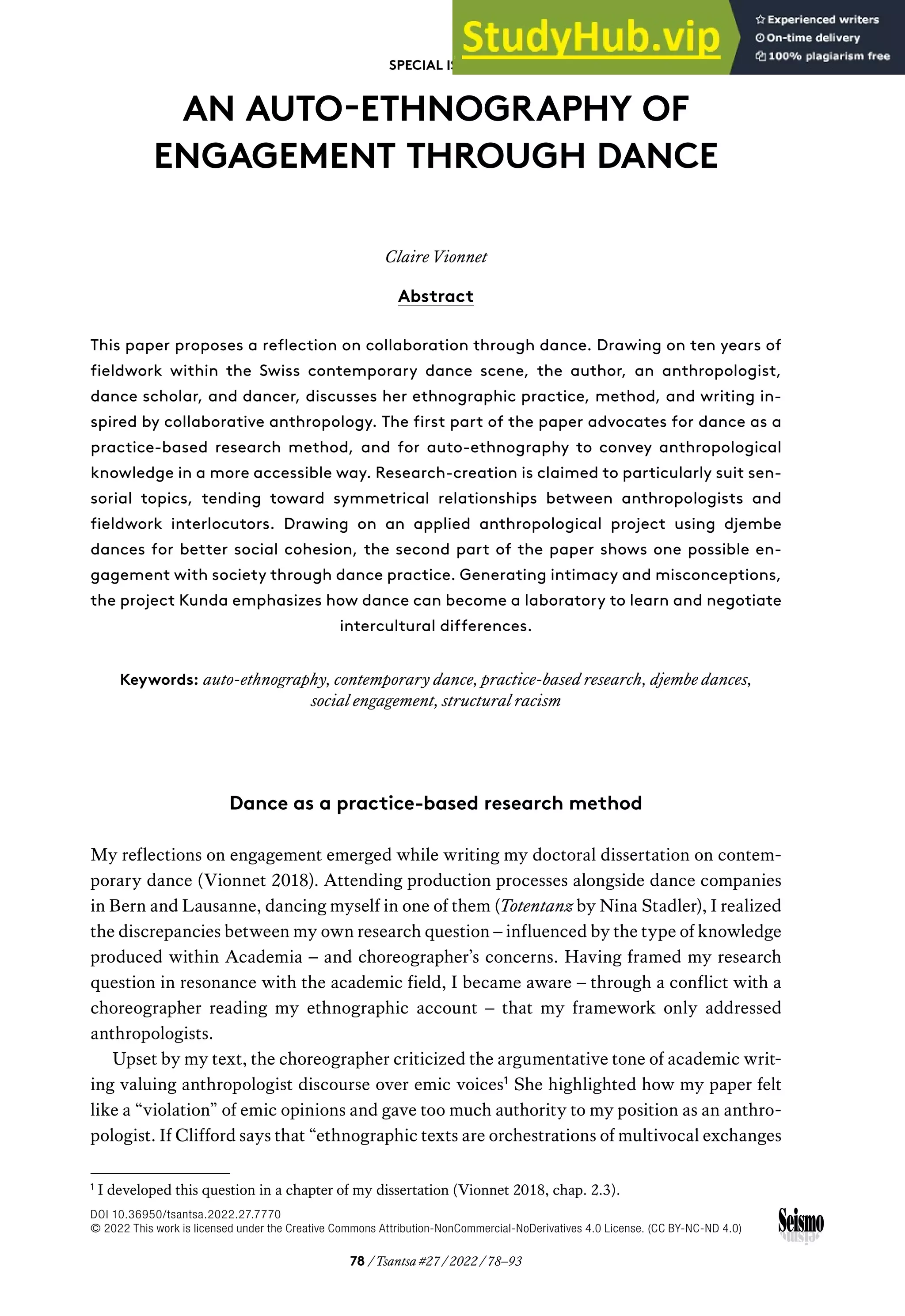 Auto-Ethnography Of Engagement Through Dance | PDF