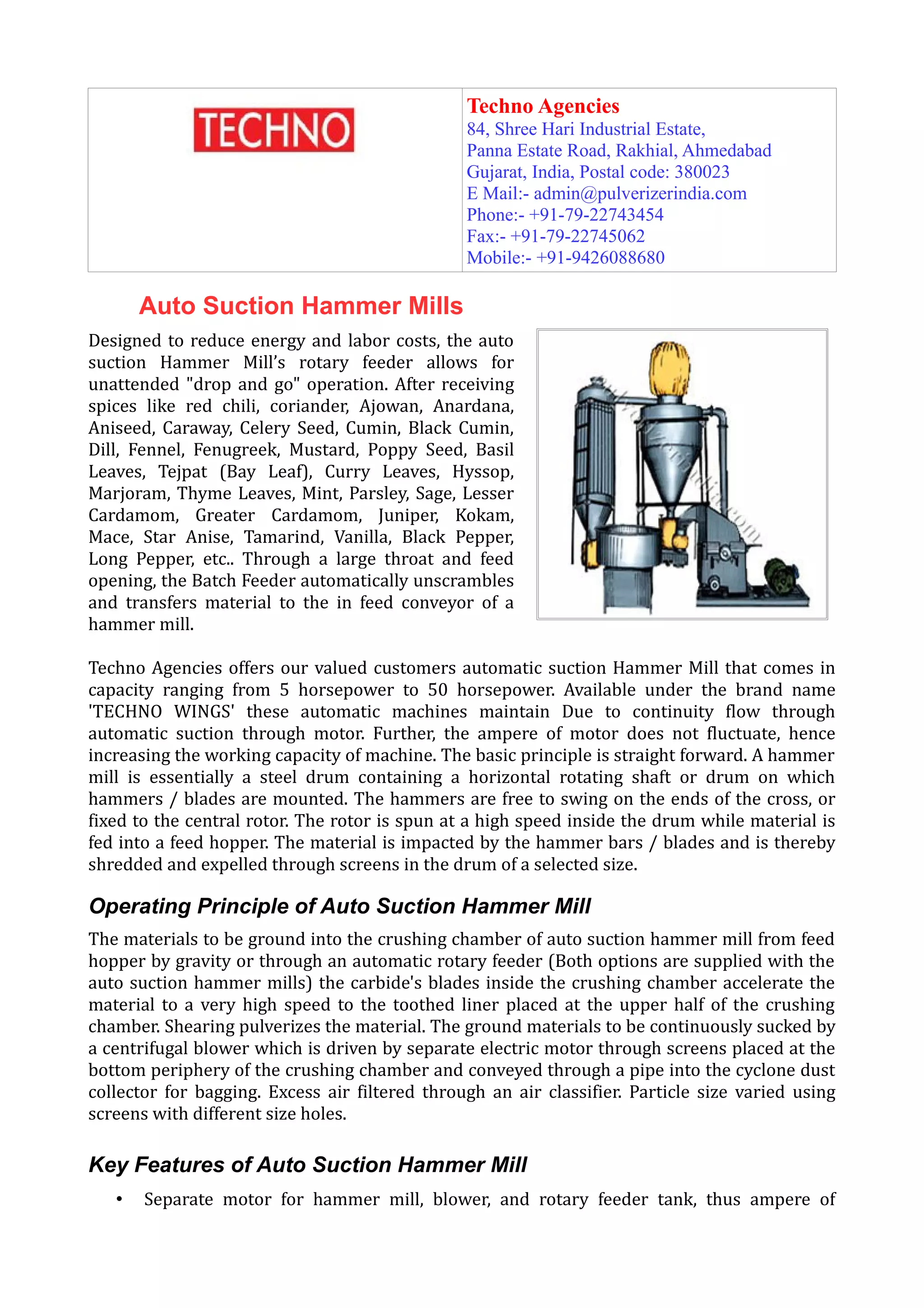 Auto suction-hammer-mill | PDF