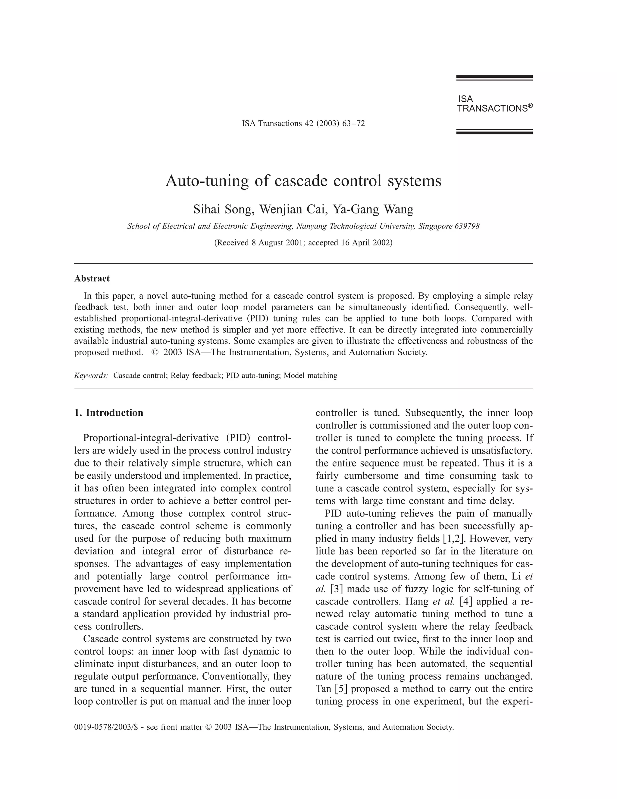 Auto tuning of cascade control systems | PDF