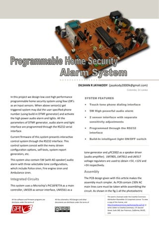 Programmable Home Security Alarm System | PDF