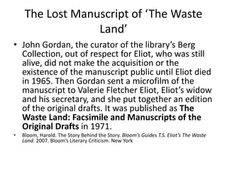 Autobiographical Elements in T.S. Eliot's The Waste Land | PPTX