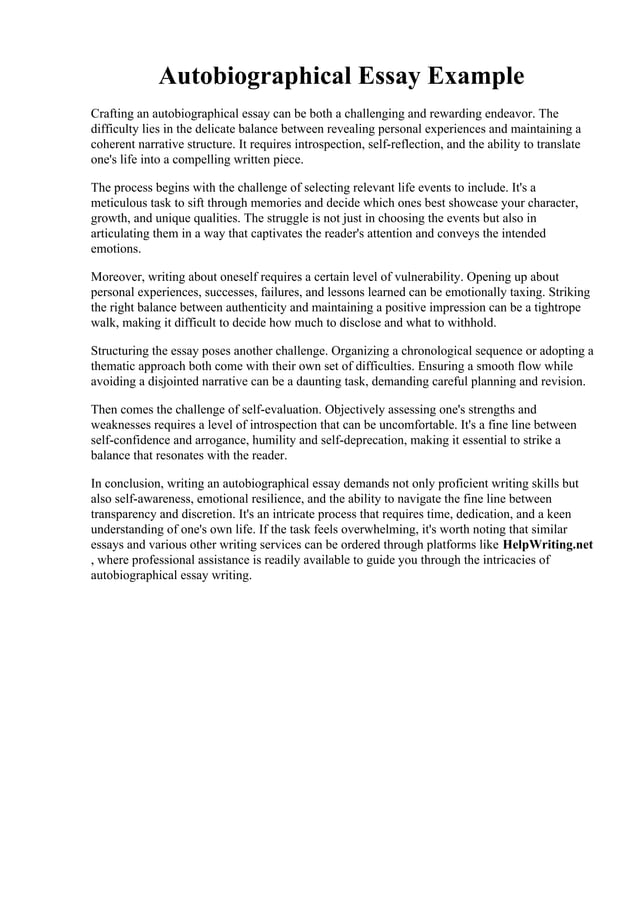 Autobiographical Essay Example | PDF