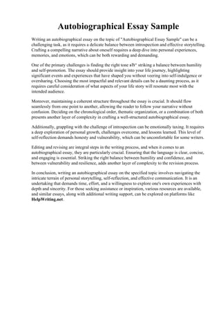Autobiographical Essay Sample. Just how to Write an Autobiographical ...