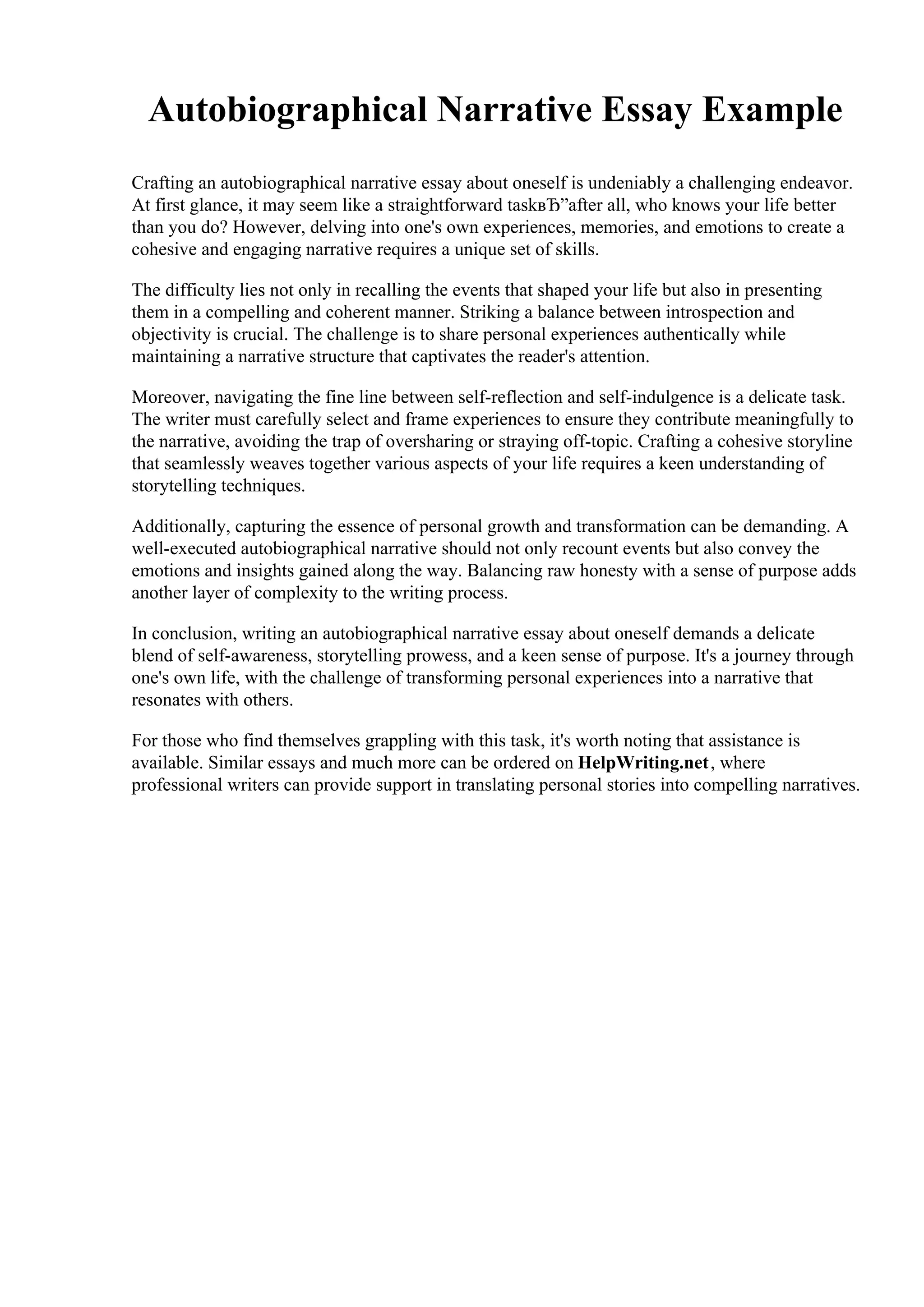 Autobiographical Narrative Essay Example | PDF