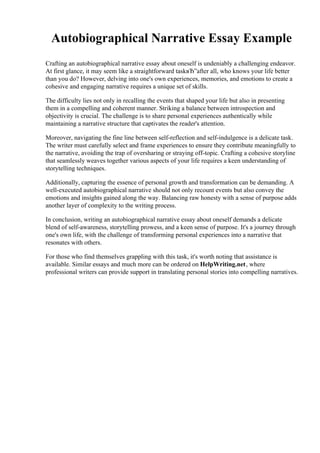 Autobiographical Narrative Essay Example | PDF