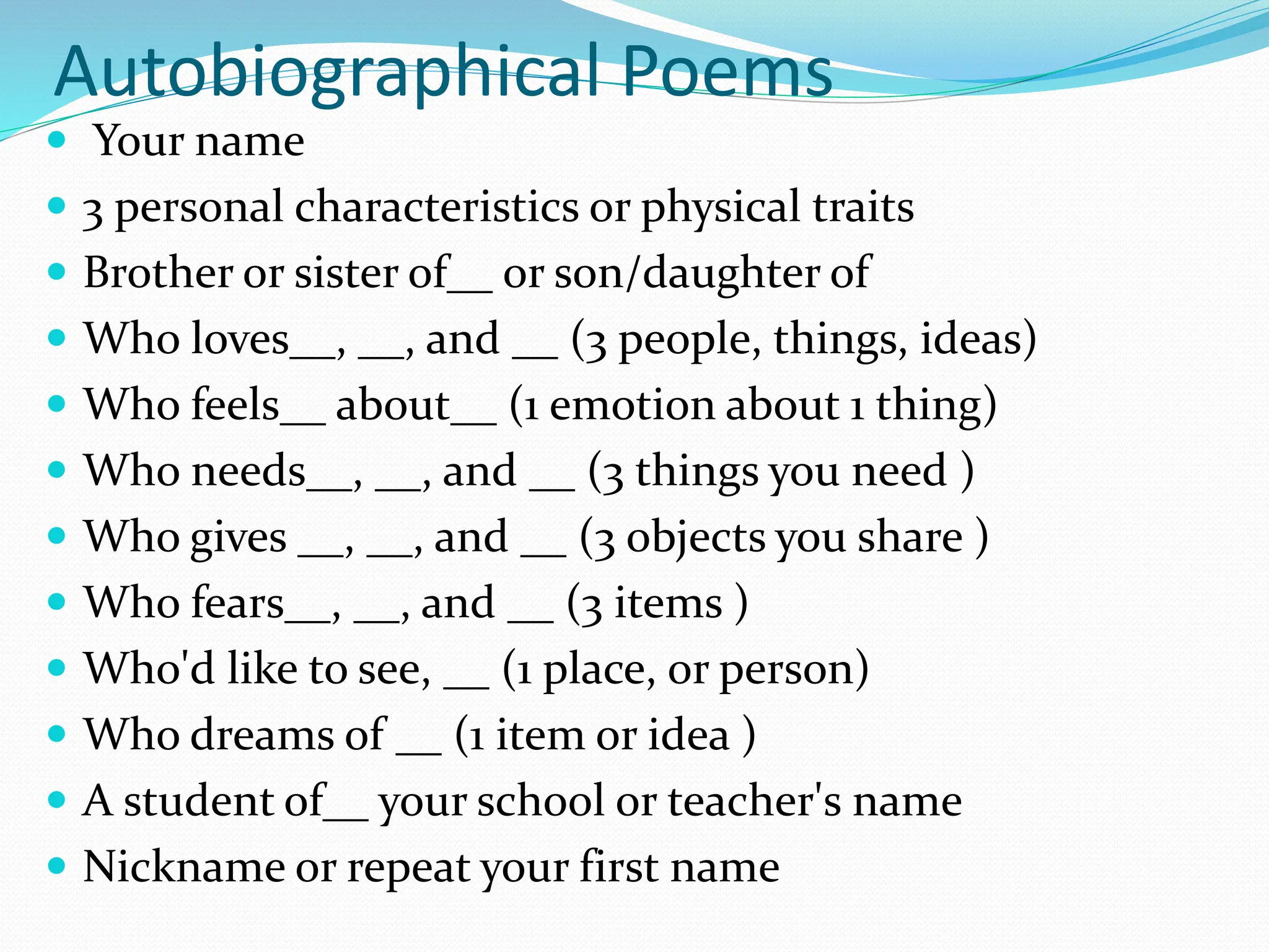Autobiographical Poetry PowerPoint lesson Elementary/Middle School | PPTX