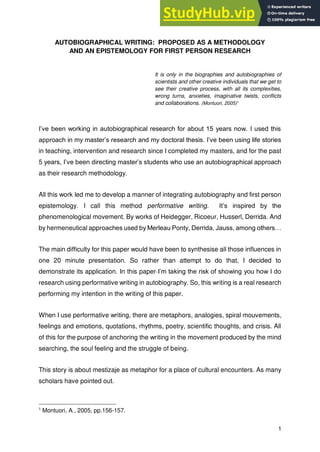AUTOBIOGRAPHICAL WRITING PROPOSED AS A METHODOLOGY AND AN EPISTEMOLOGY ...