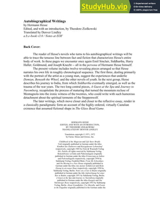 Autobiographical Writings By Herman Hesse | PDF