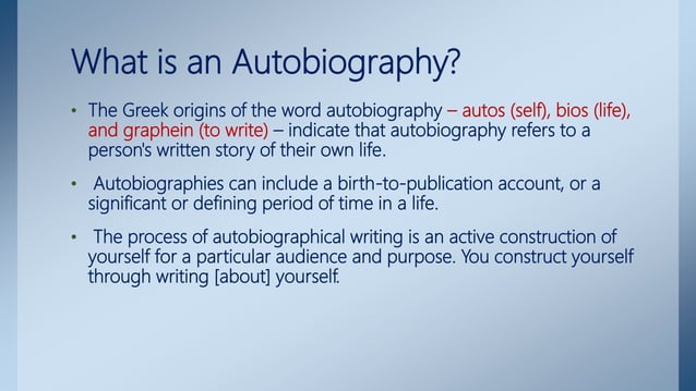 Autobiography | PPTX | Biographies | Genres