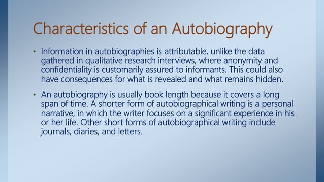 Autobiography | PPTX | Biographies | Genres