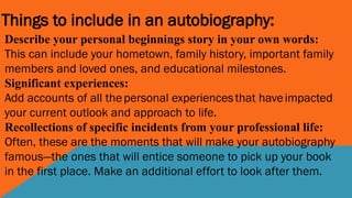 Definition of Autobiography and its types | PPTX | Biographies | Genres