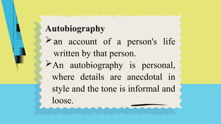 Autobiography. elements, nature and definition | PPTX