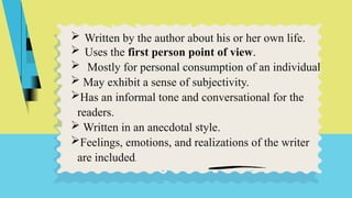 Autobiography. elements, nature and definition | PPTX