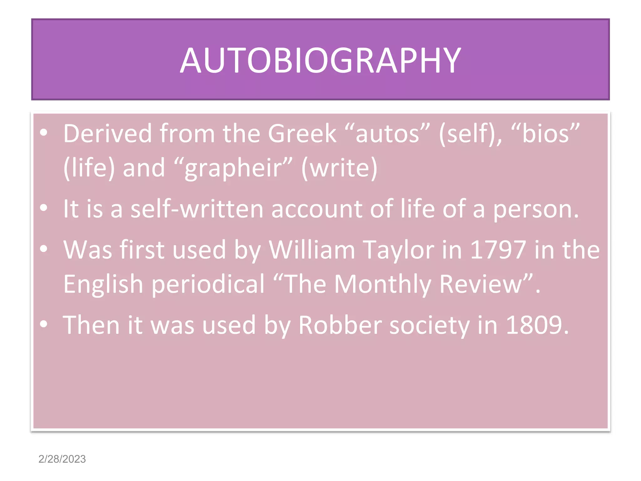 Autobiography- Introduction.pptx | Biographies | Genres