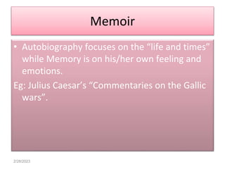 Autobiography- Introduction.pptx | Biographies | Genres