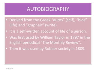 Autobiography- Introduction.pptx | Biographies | Genres