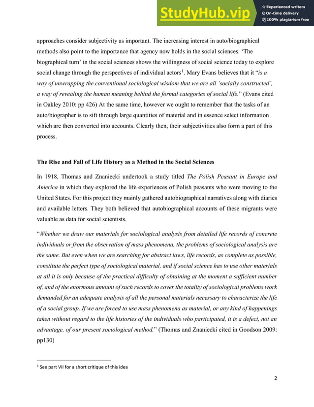 Auto Biography As Method In Sociology | PDF