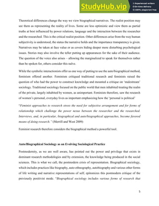 Auto Biography As Method In Sociology | PDF