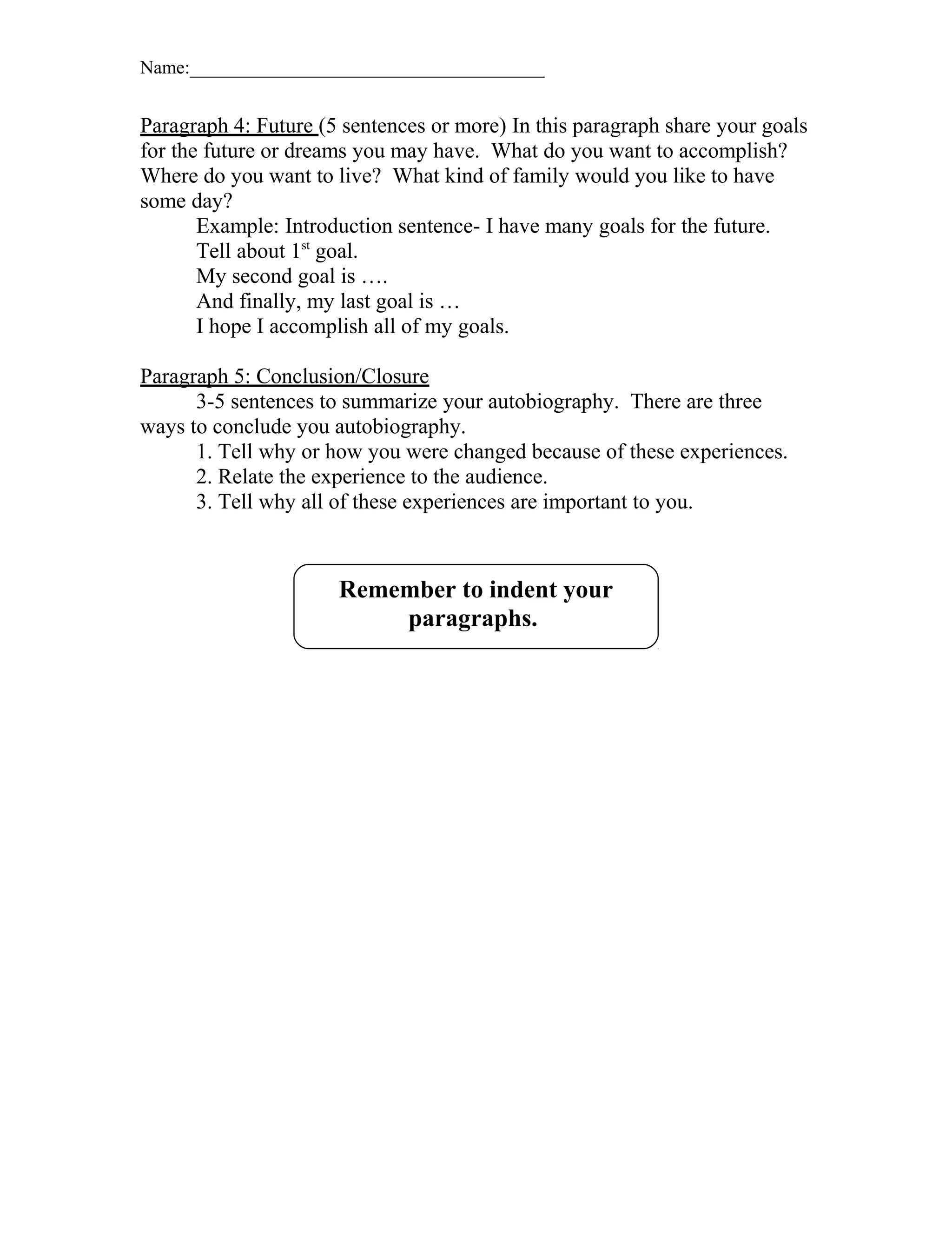 Autobiography assignment sheet | DOC