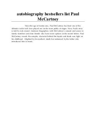 autobiography bestsellers list Paul McCartney