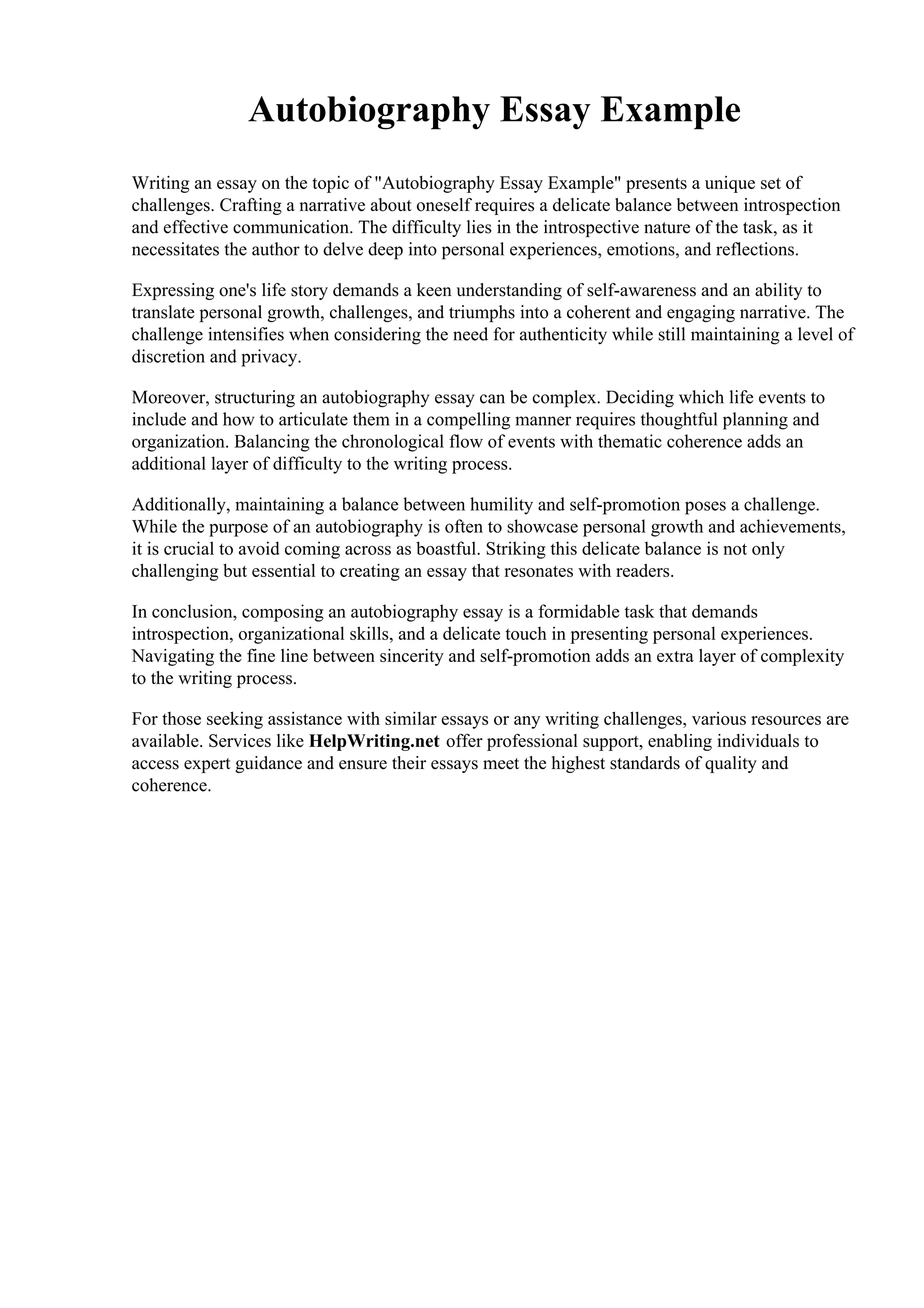 Autobiography Essay Example | PDF