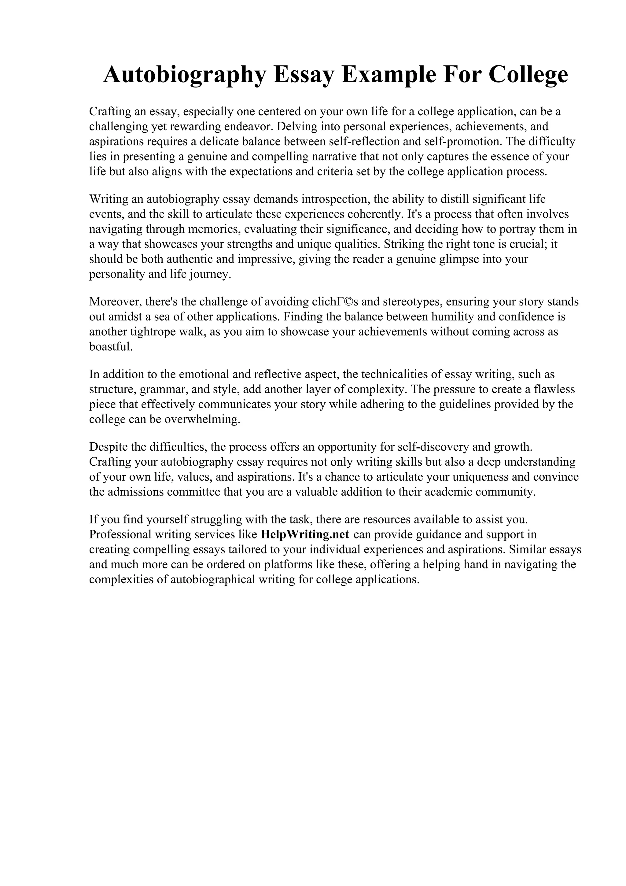 Autobiography Essay Example For College. 012 Best Photos Of Personal ...