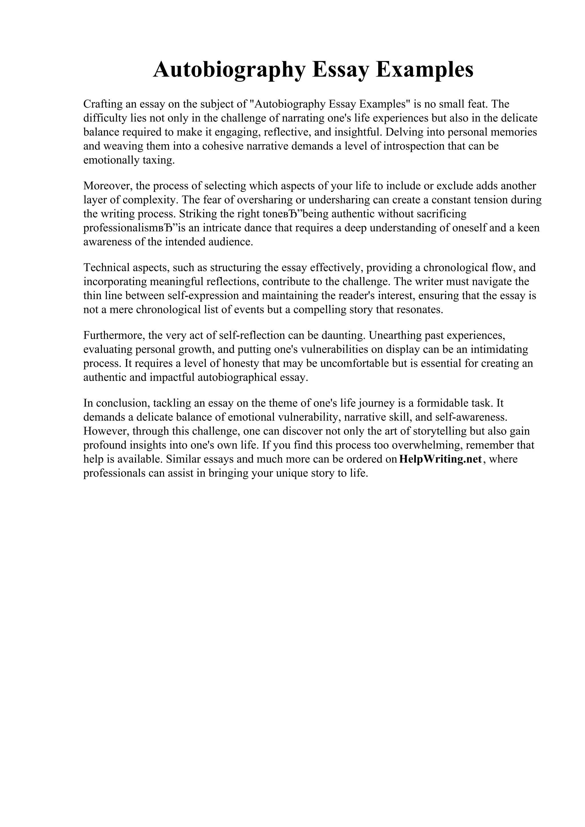 Autobiography Essay Examples. Argumentative Essay: Autobiography essay ...