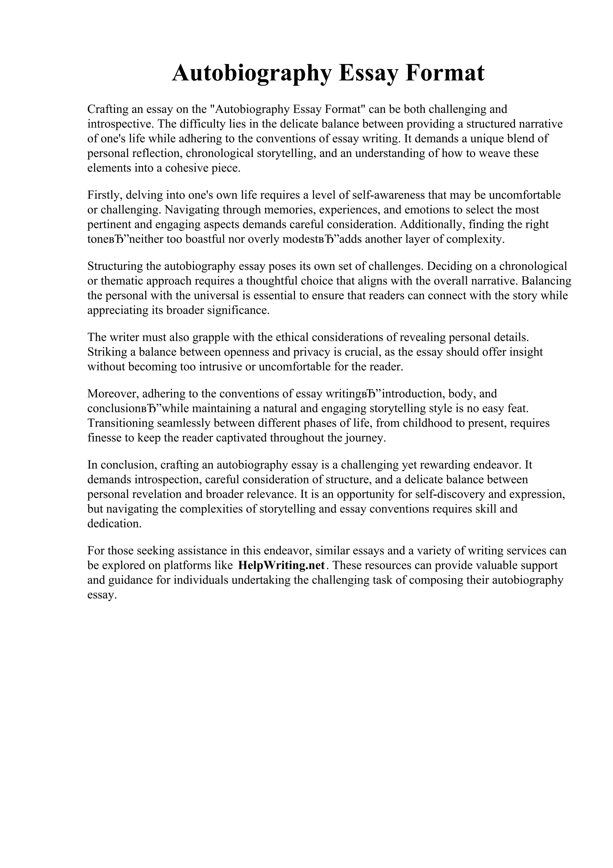 Autobiography Essay Format | PDF