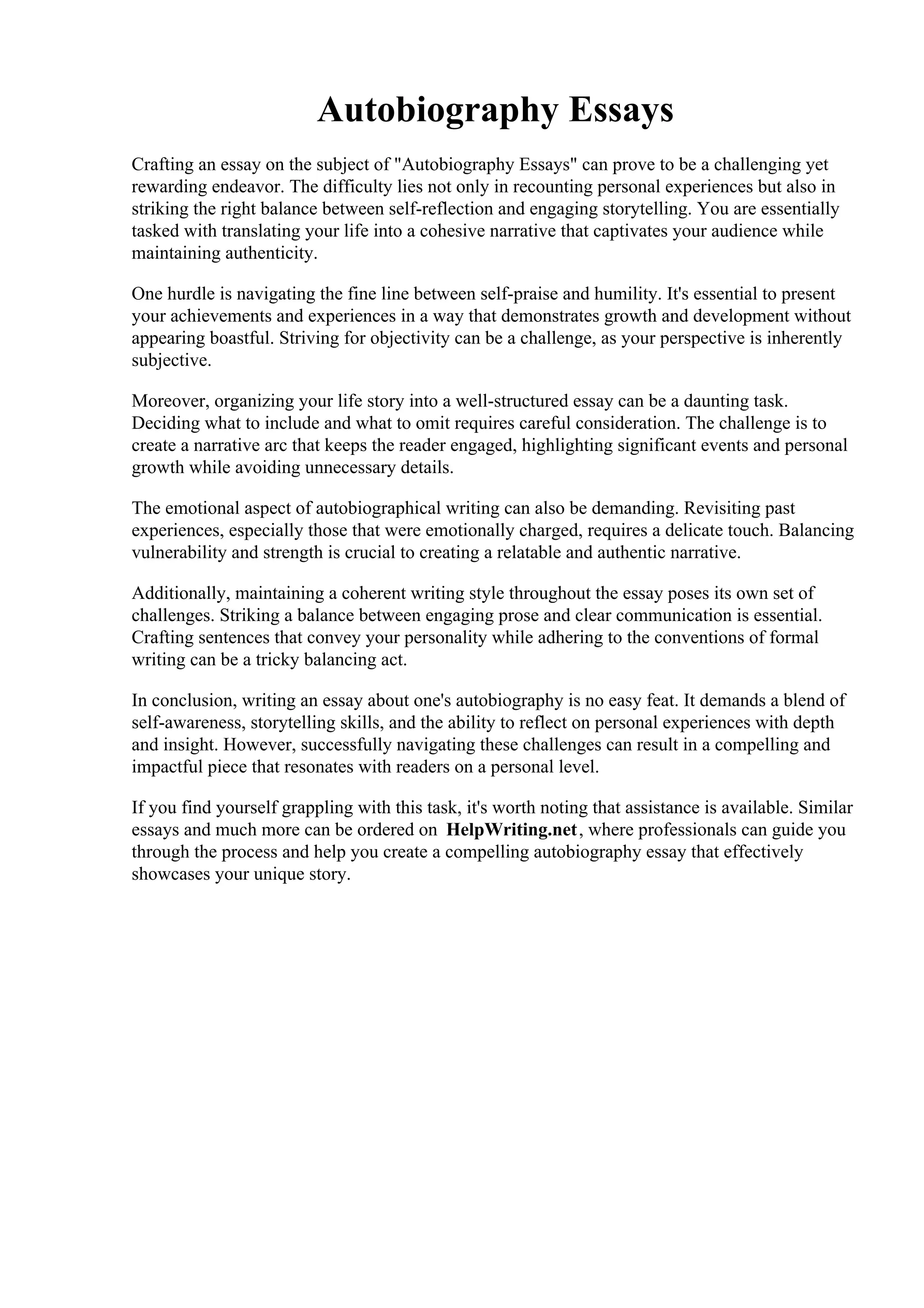 Autobiography Essays | PDF