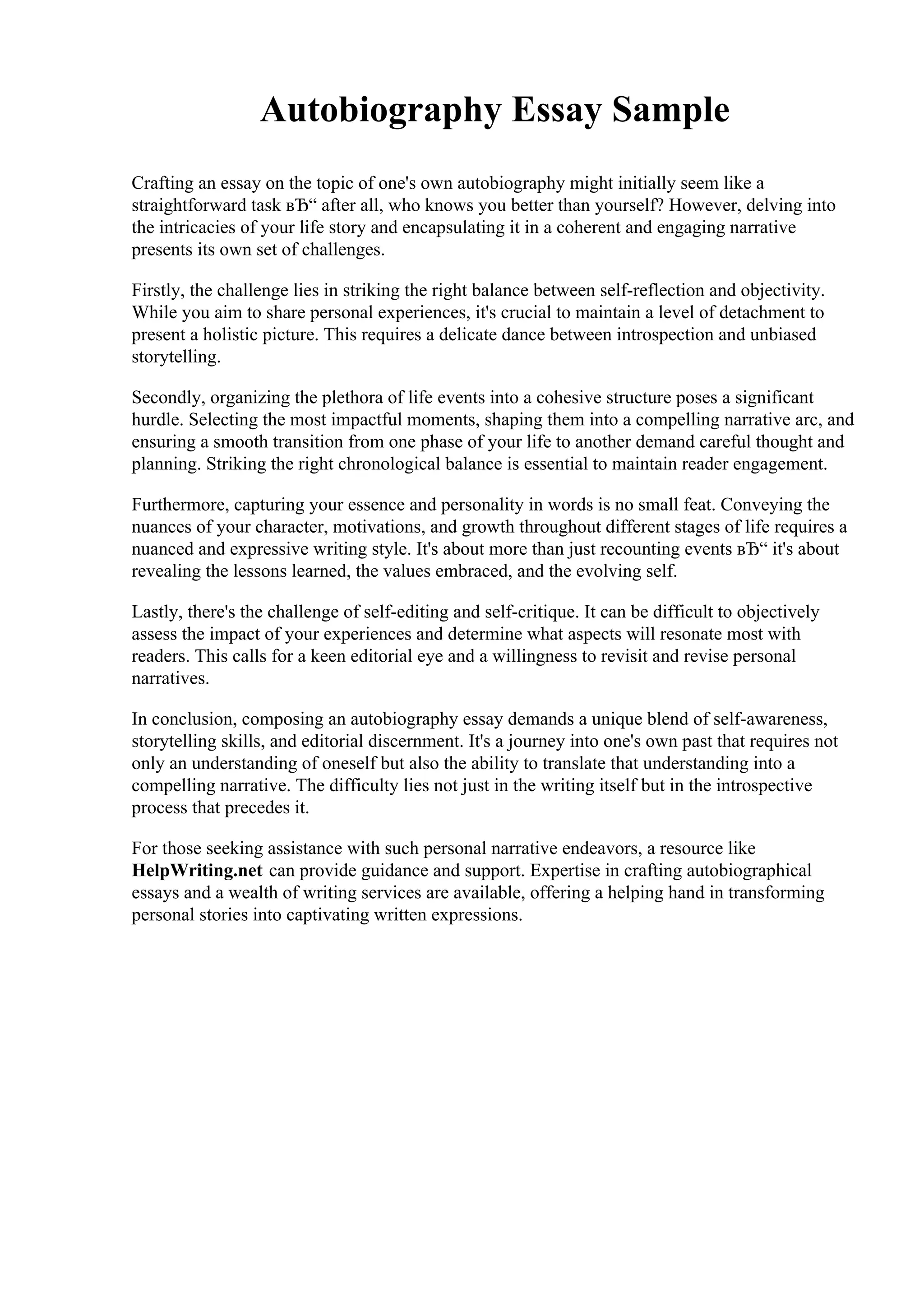 Autobiography Essay Sample | PDF