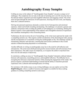 Autobiography Essay Samples. 013 Essay Example How To Start An ...