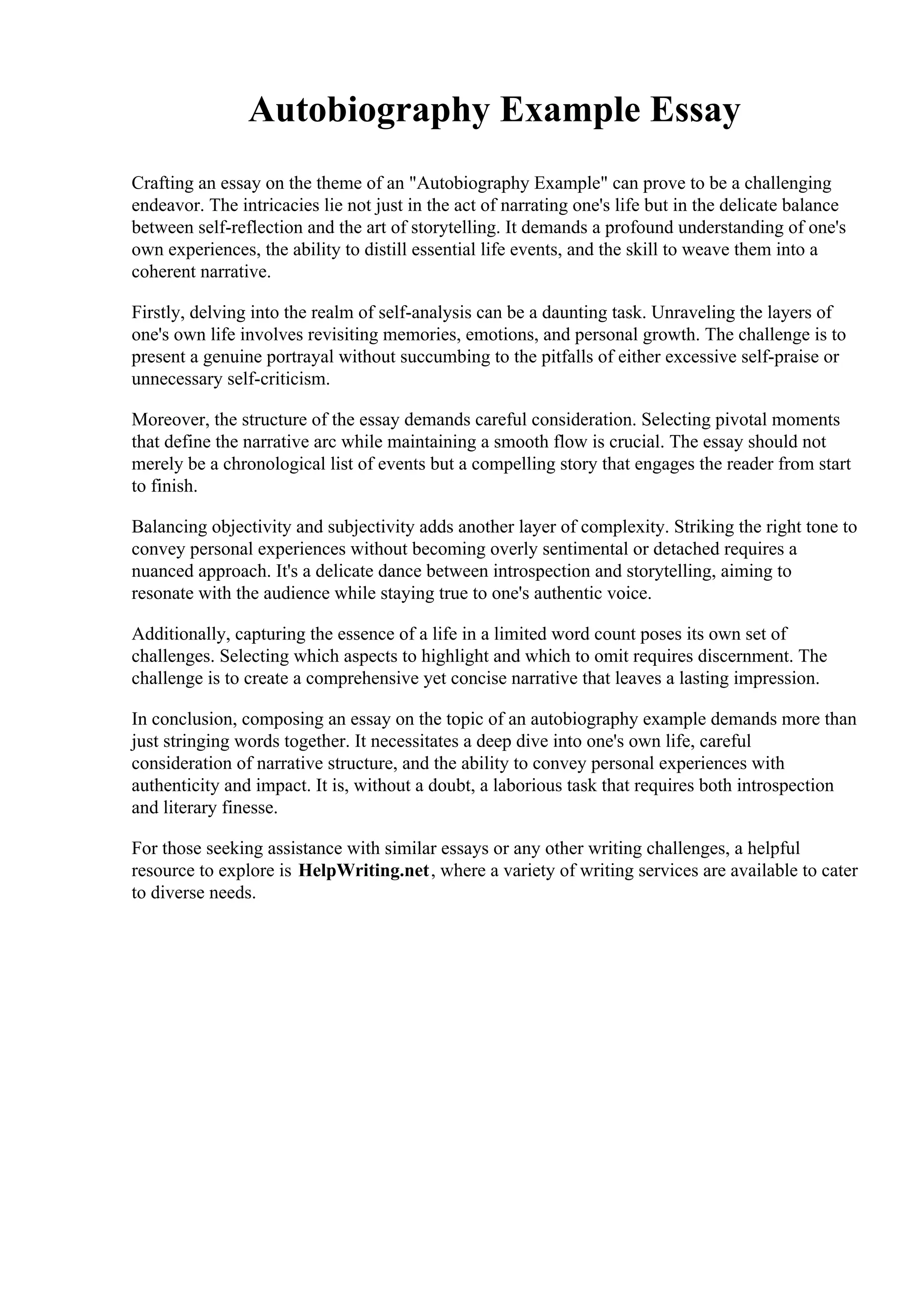 Autobiography Example Essay. Sullivan University | PDF