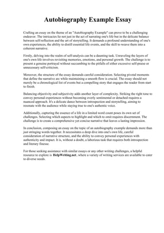 Autobiography Example Essay. Sullivan University | PDF