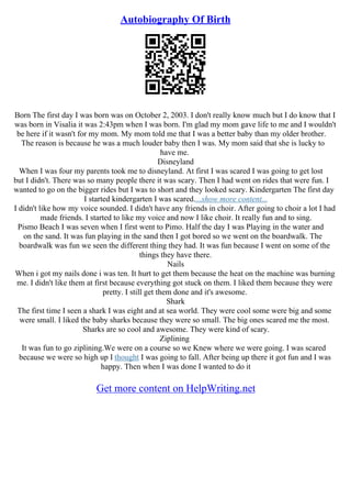 Autobiography Narrative Essay | PDF