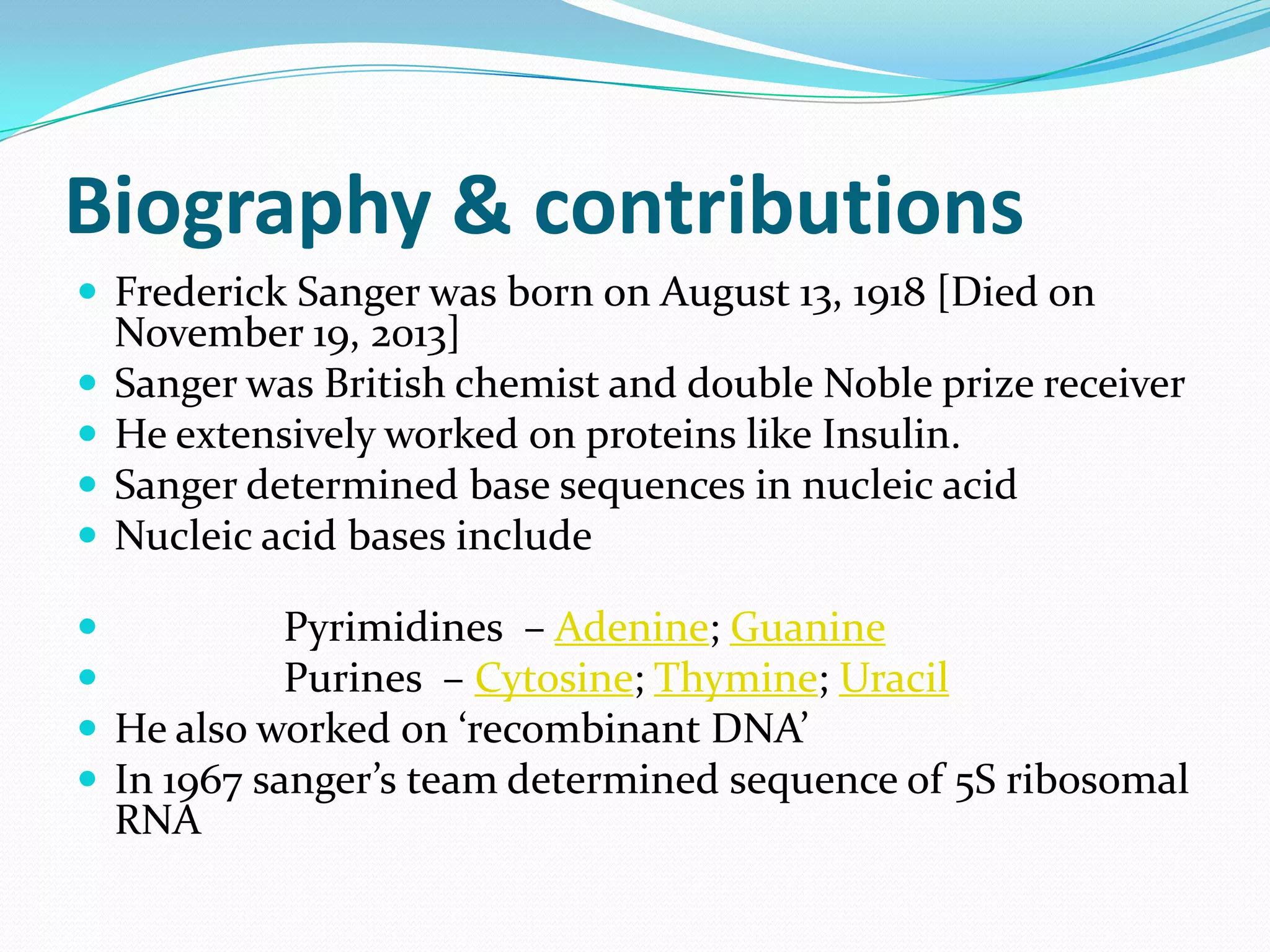 Autobiography of frederick sanger double nobel prize winner | PPTX