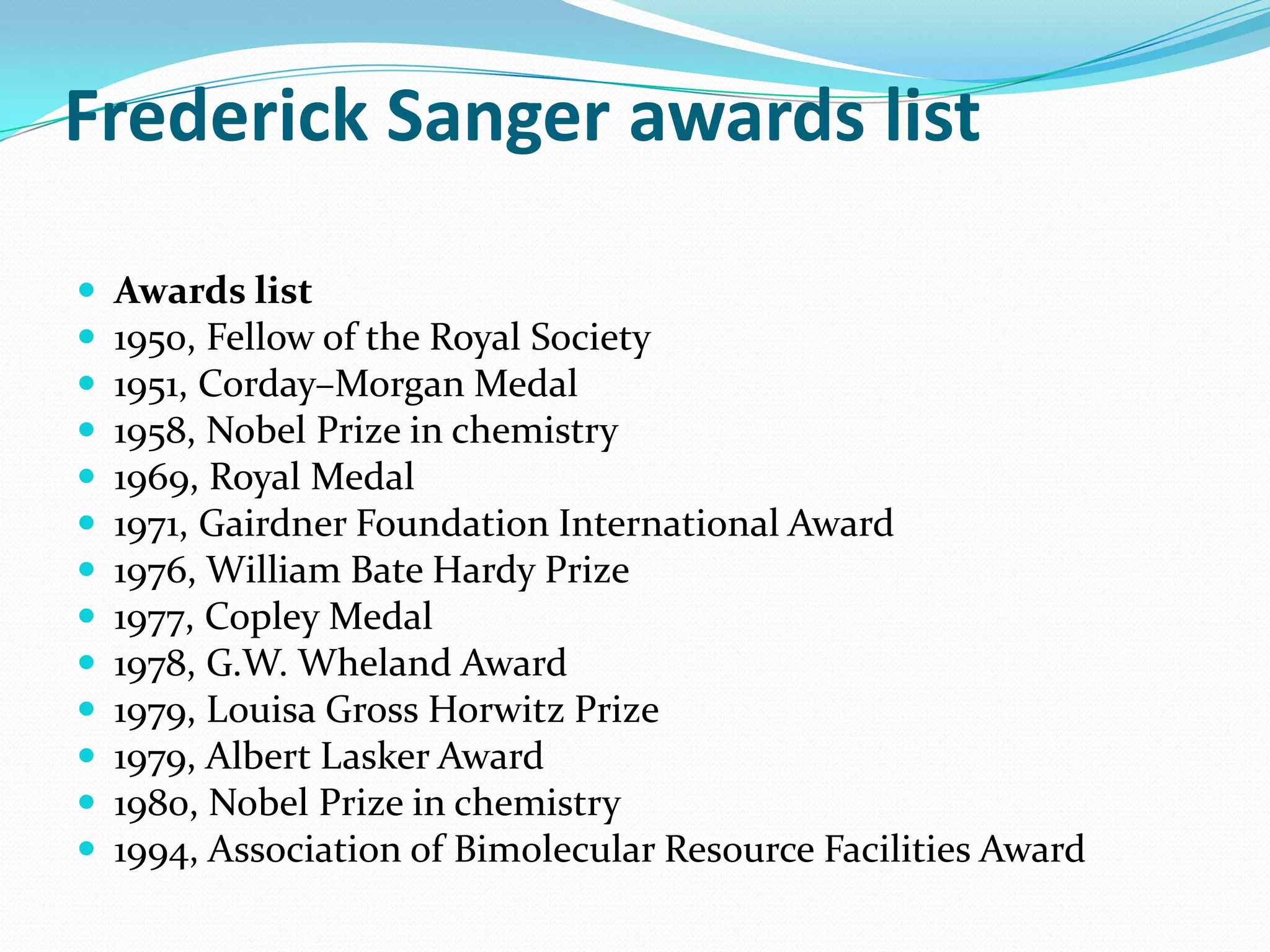Autobiography of frederick sanger double nobel prize winner | PPTX