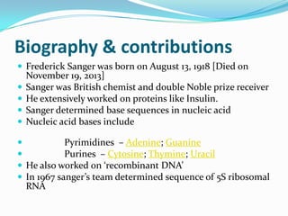 Autobiography of frederick sanger double nobel prize winner | PPTX