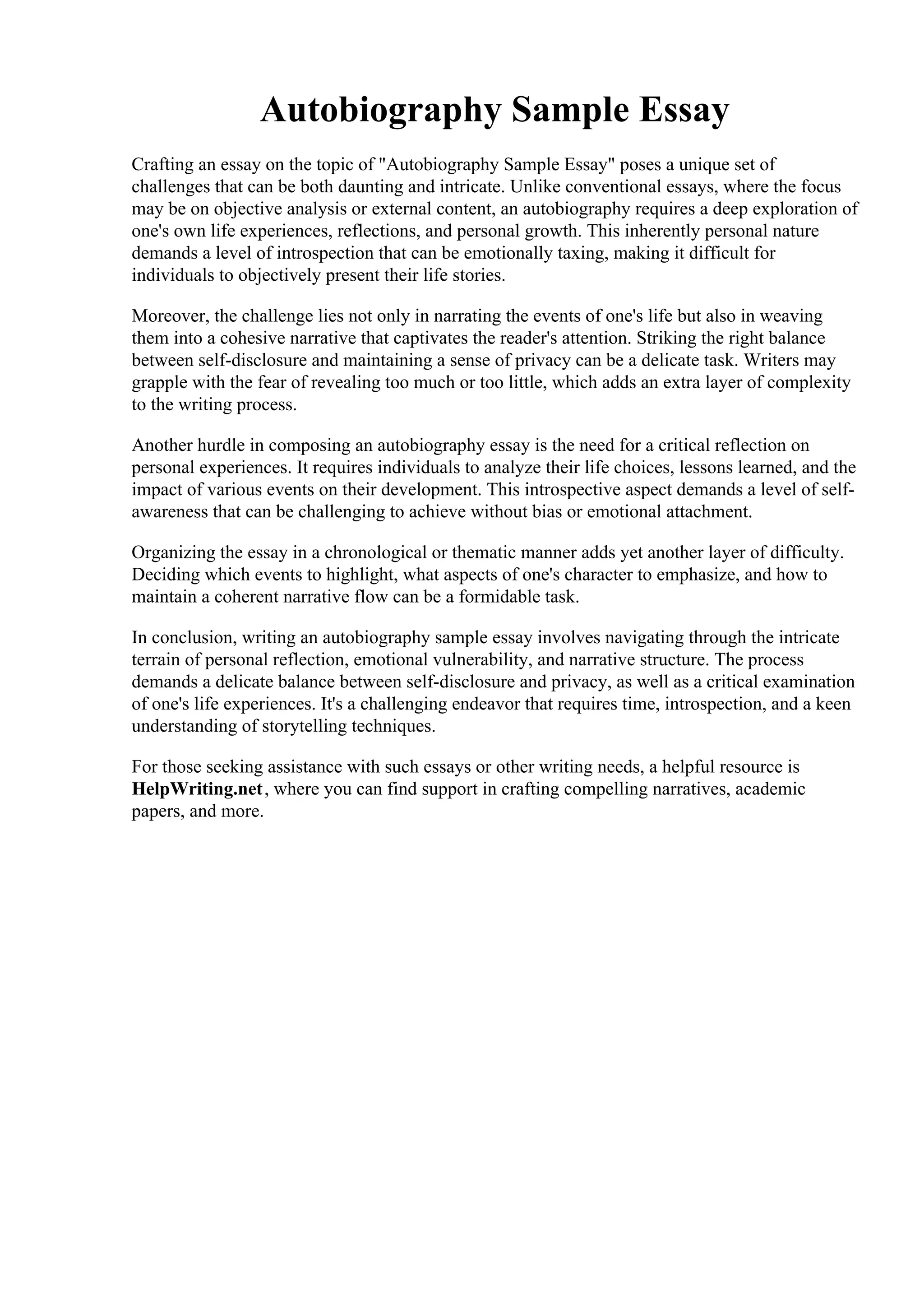 Autobiography Sample Essay | PDF