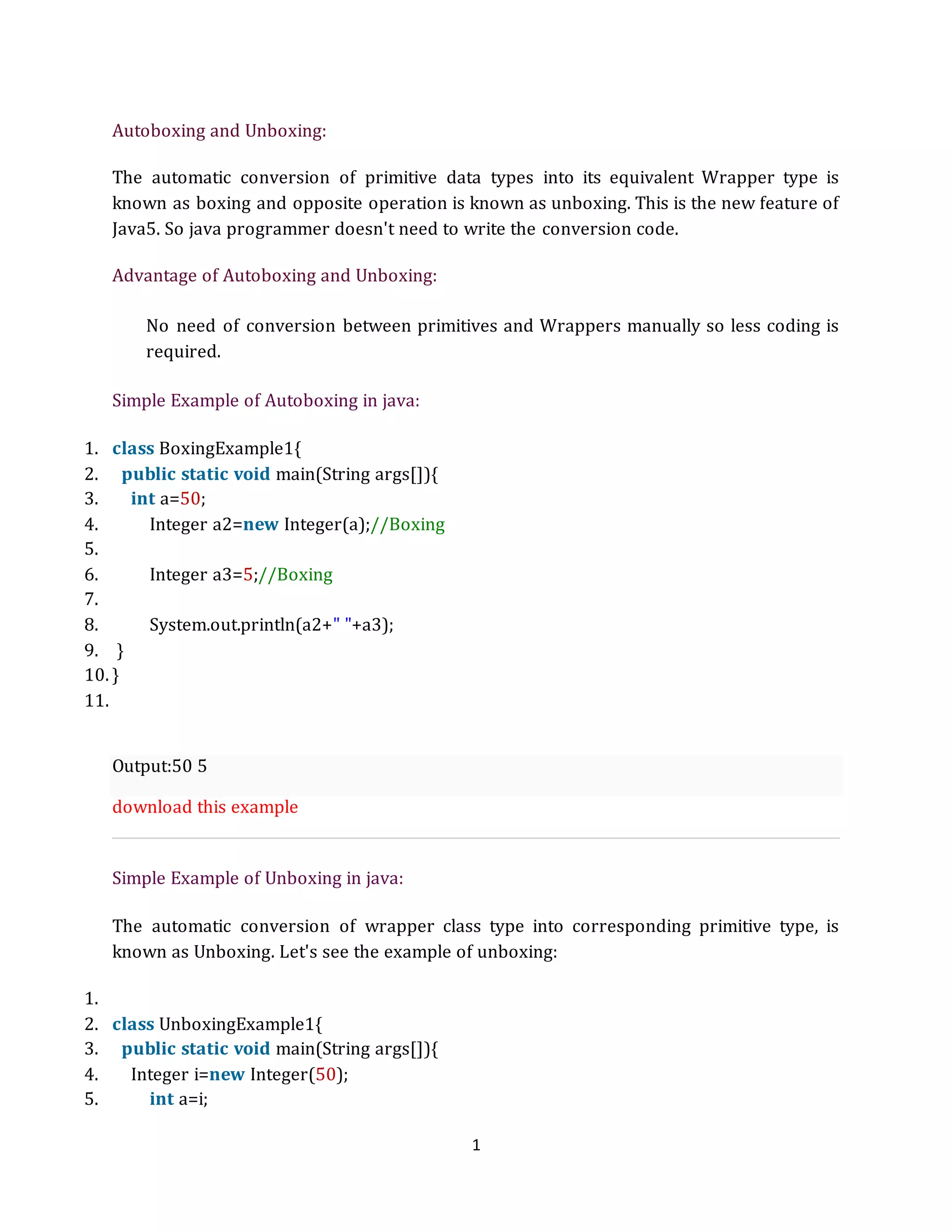 Autoboxing and unboxing | PDF