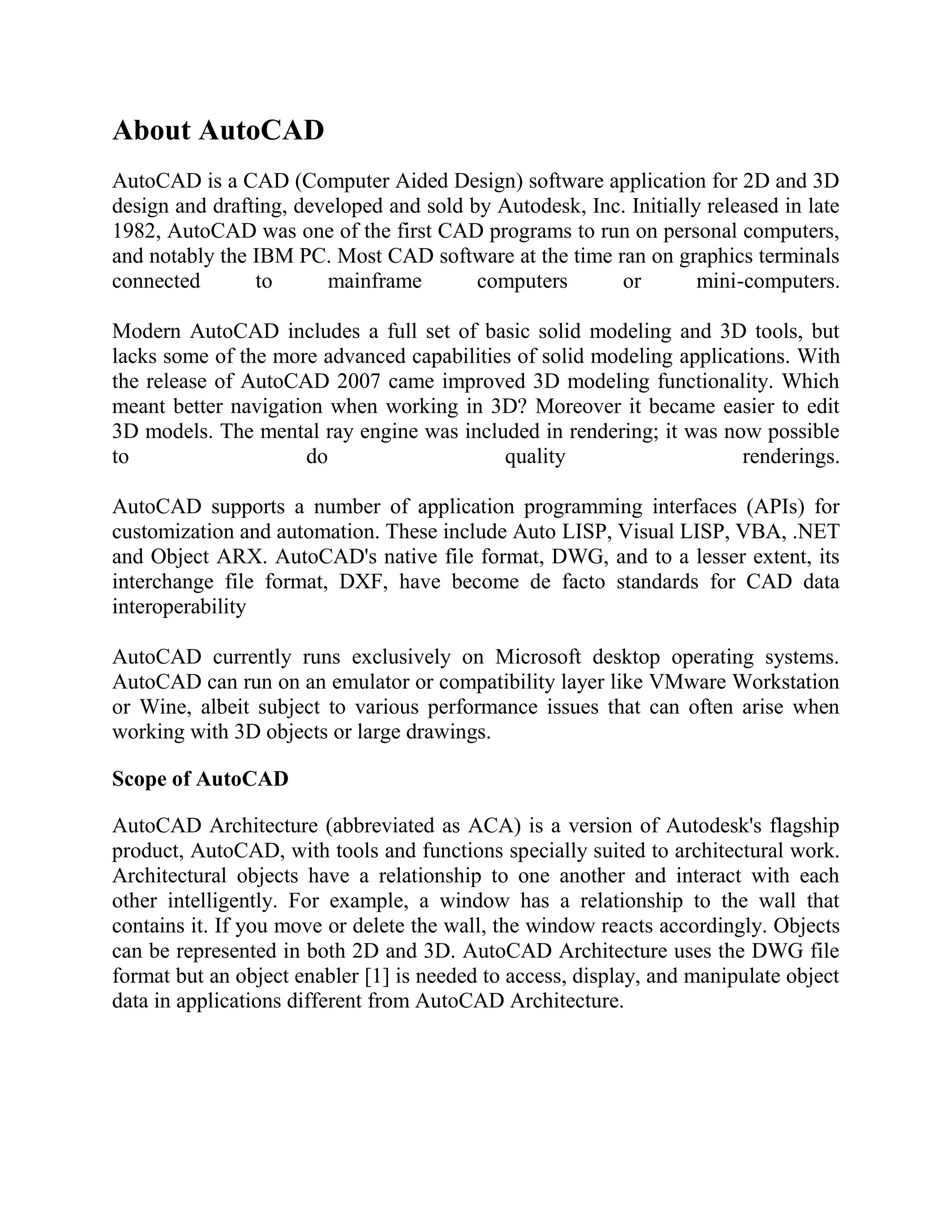 Auto cad | DOCX | 3-D Graphics | Computer Software and Applications