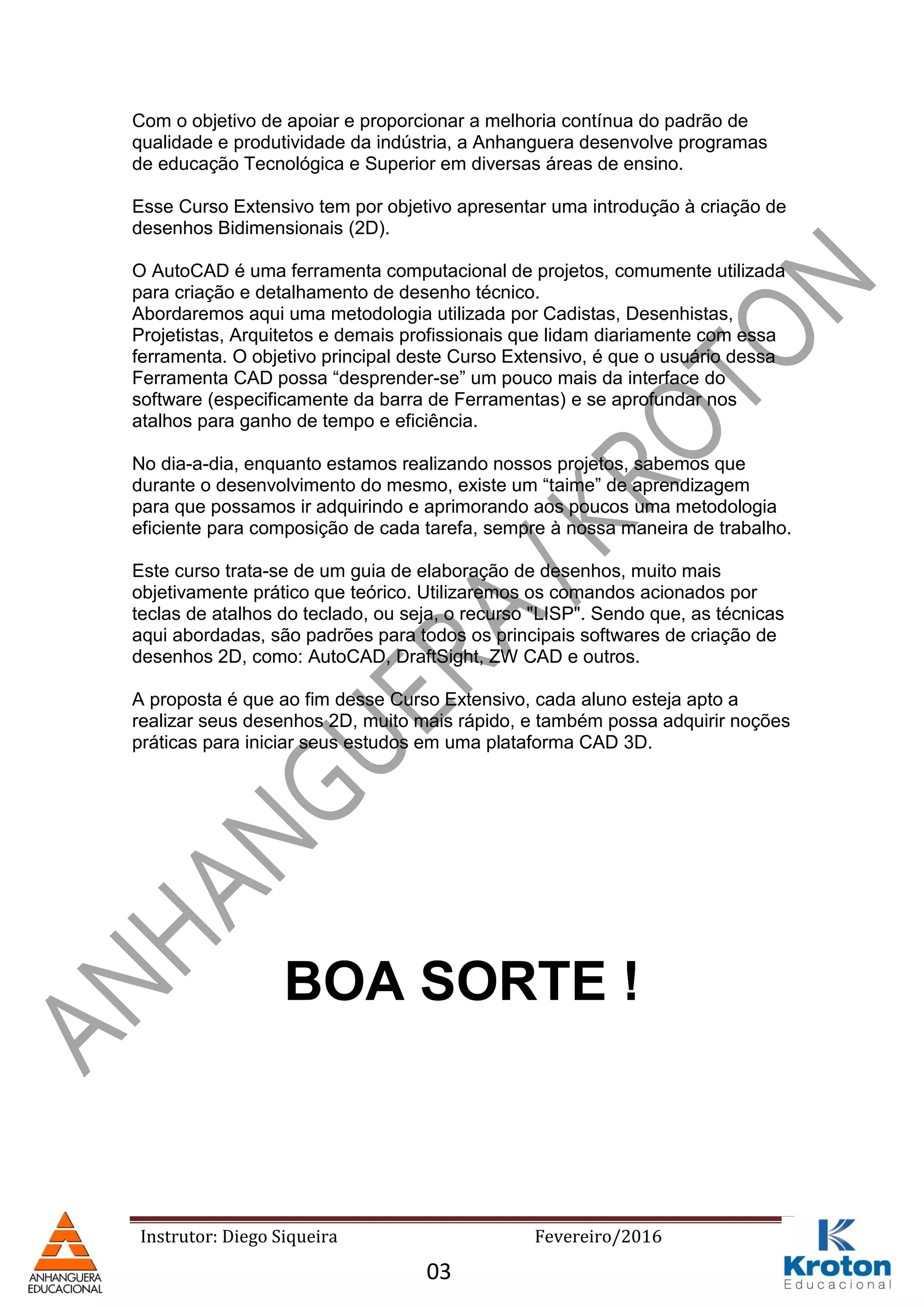 Auto cad introdução à plataforma 2d-rev01 | PDF