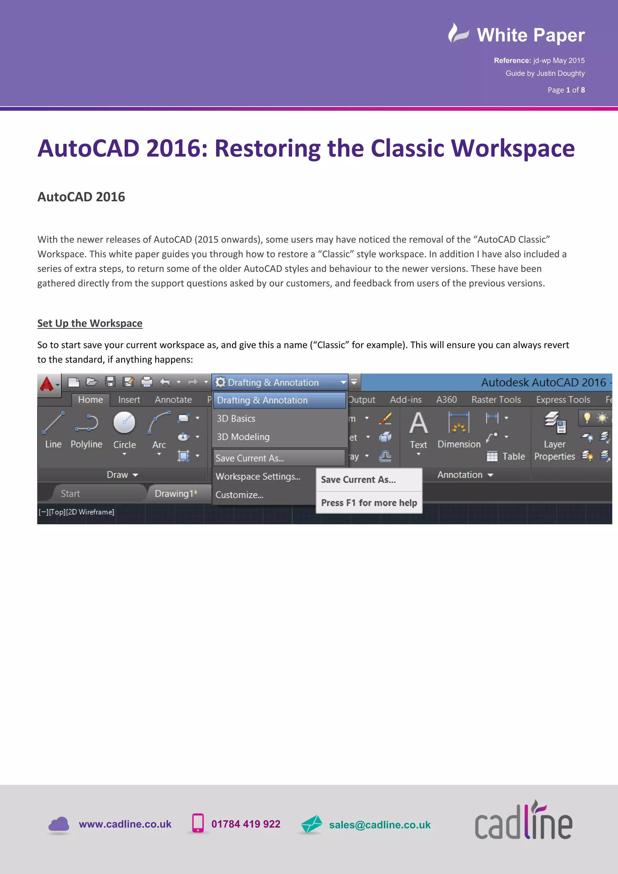 Auto cad 2016 restoring the classic workspace | PDF