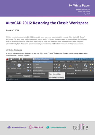 Auto cad 2016 restoring the classic workspace | PDF