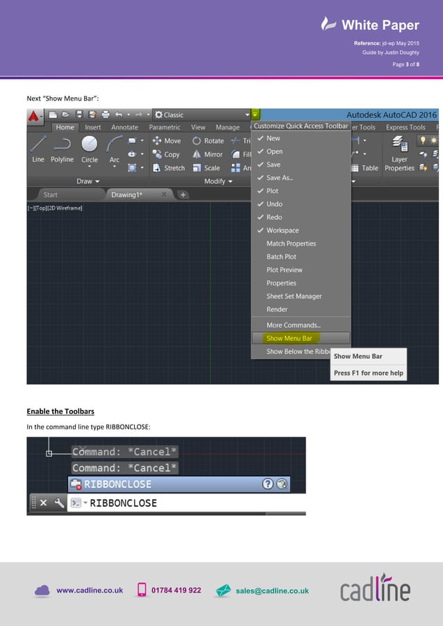 Auto cad 2016 restoring the classic workspace | PDF
