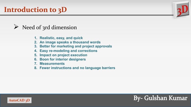 AutoCAD 3D Introduction.pptx | 3-D Graphics | Computer Software and ...