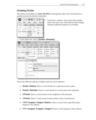 AUTOCAD 2024 2Dfundamentals circles, planar and curves excercises | PDF