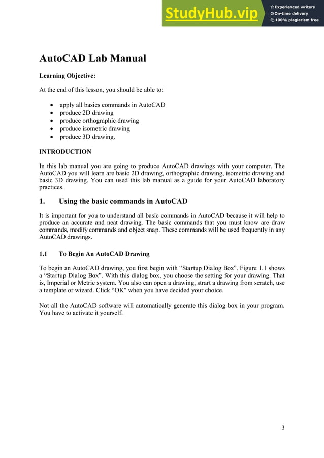 AutoCAD Lab Manual | PDF | Drawing and Sketching | Arts and Crafts