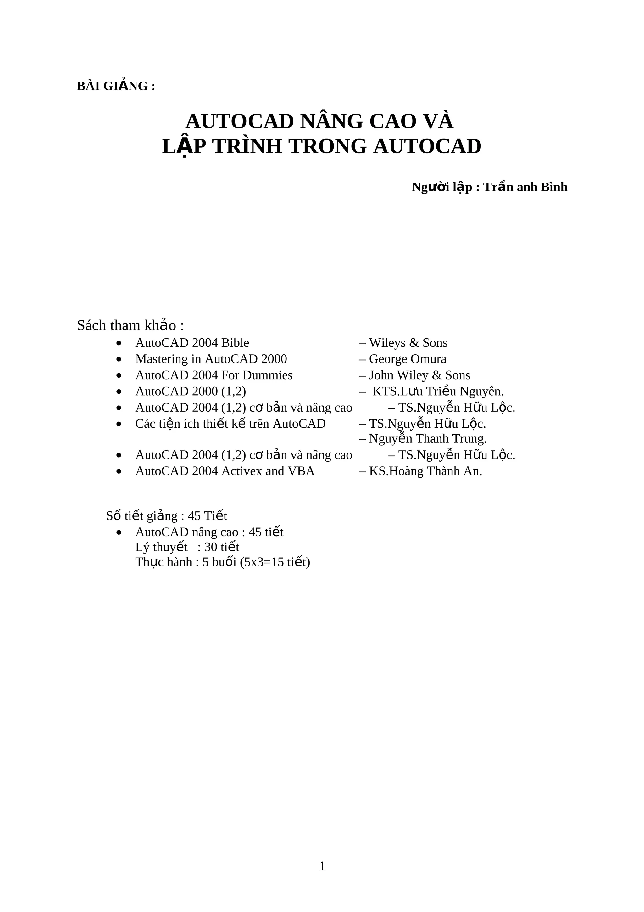Auto cad nâng câo và lập trình autocad trần anh bình | PDF