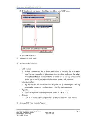 Auto call setup for xcal series 3.x.xx vod | PDF